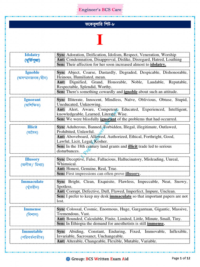 Vocabulary Sheet-8 | PDF