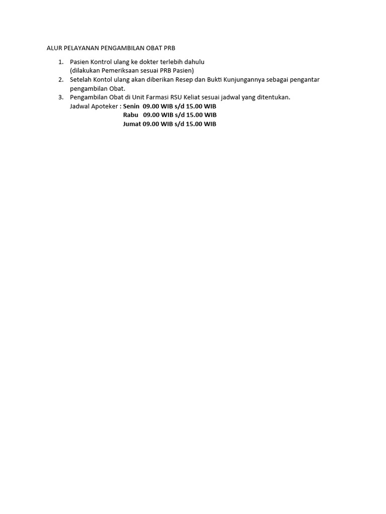 Alur Pelayanan Pengambilan Obat PRB | PDF