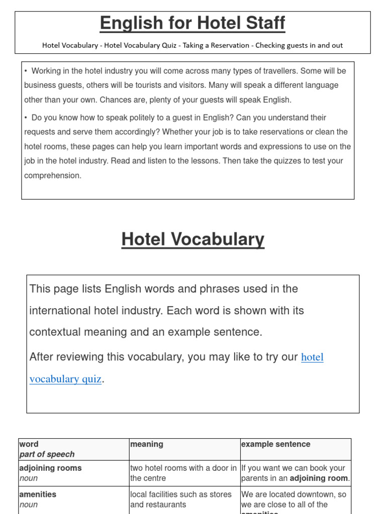 English For Hotel Staff | Download Free PDF | Hotel | English Language