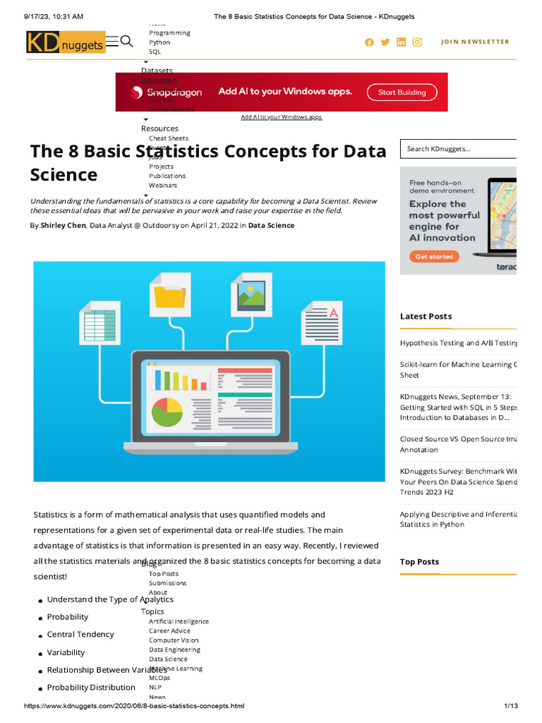 The 8 Basic Statistics Concepts For Data Science - KDnuggets | PDF ...