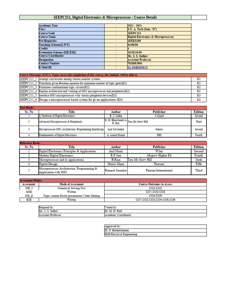 DEM Theory Attainment SY-A- 2022-23 | PDF | Digital Electronics | Electronics