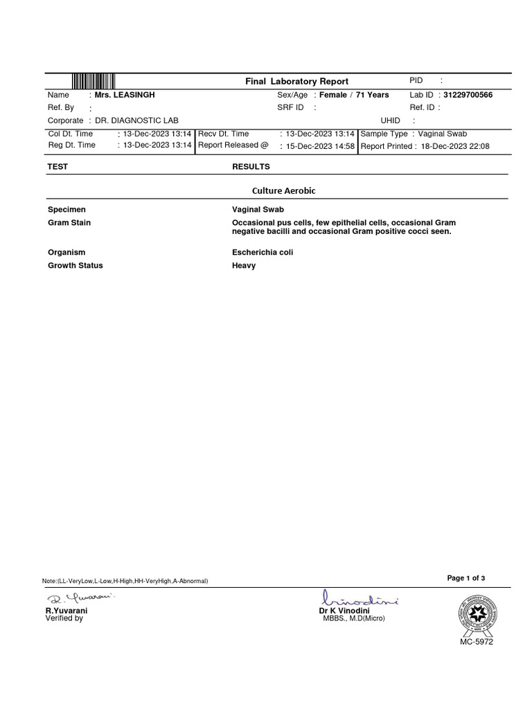 Culture Aerobic: Final Laboratory Report | PDF | Clinical Medicine | Medical Specialties