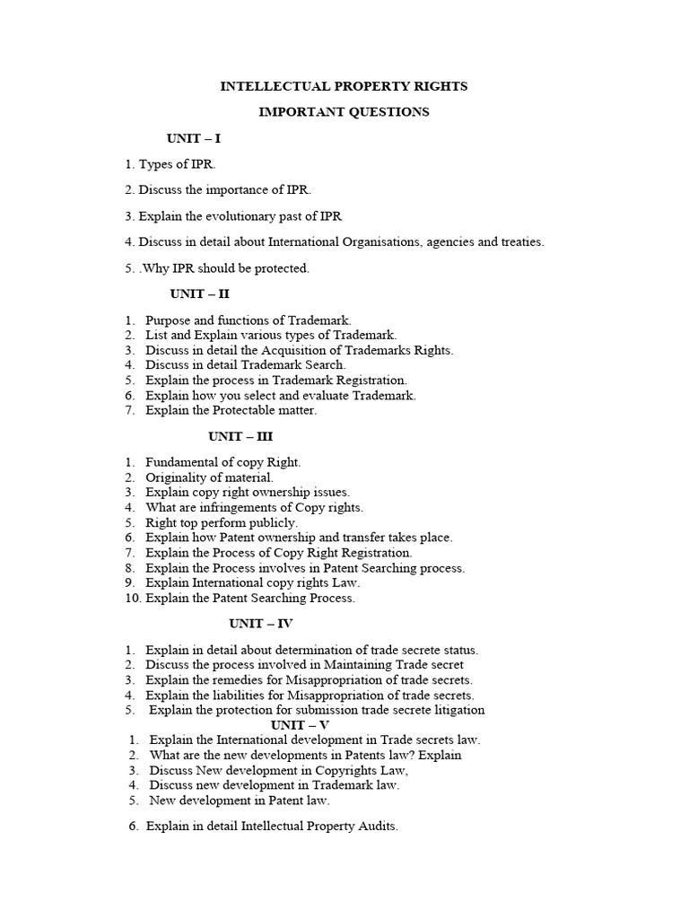 Ipr Important Questions | PDF