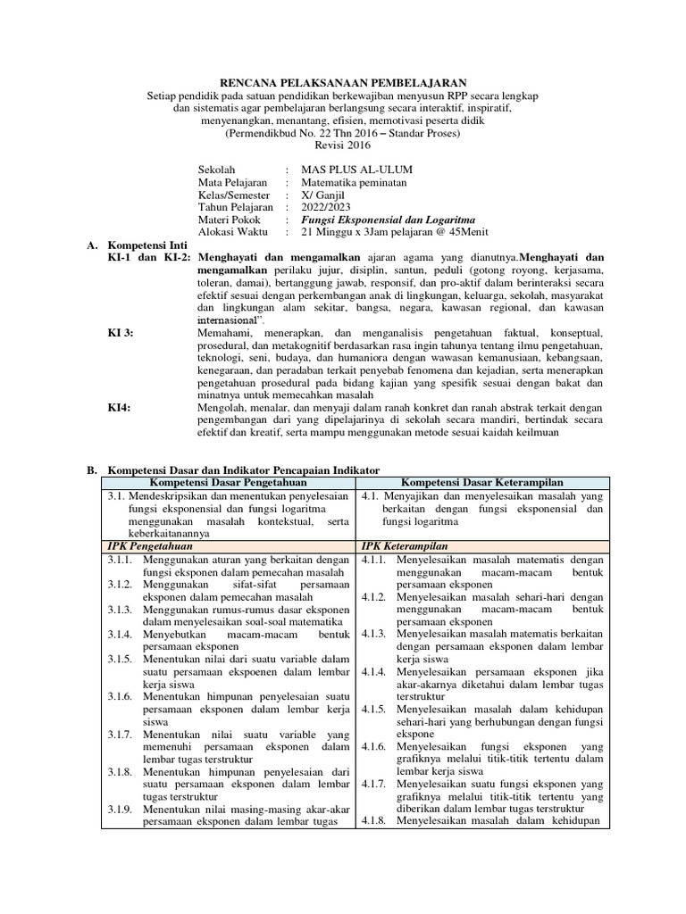 RPP Mas Plus Al Ulum 2 Pertemuan 1 | PDF