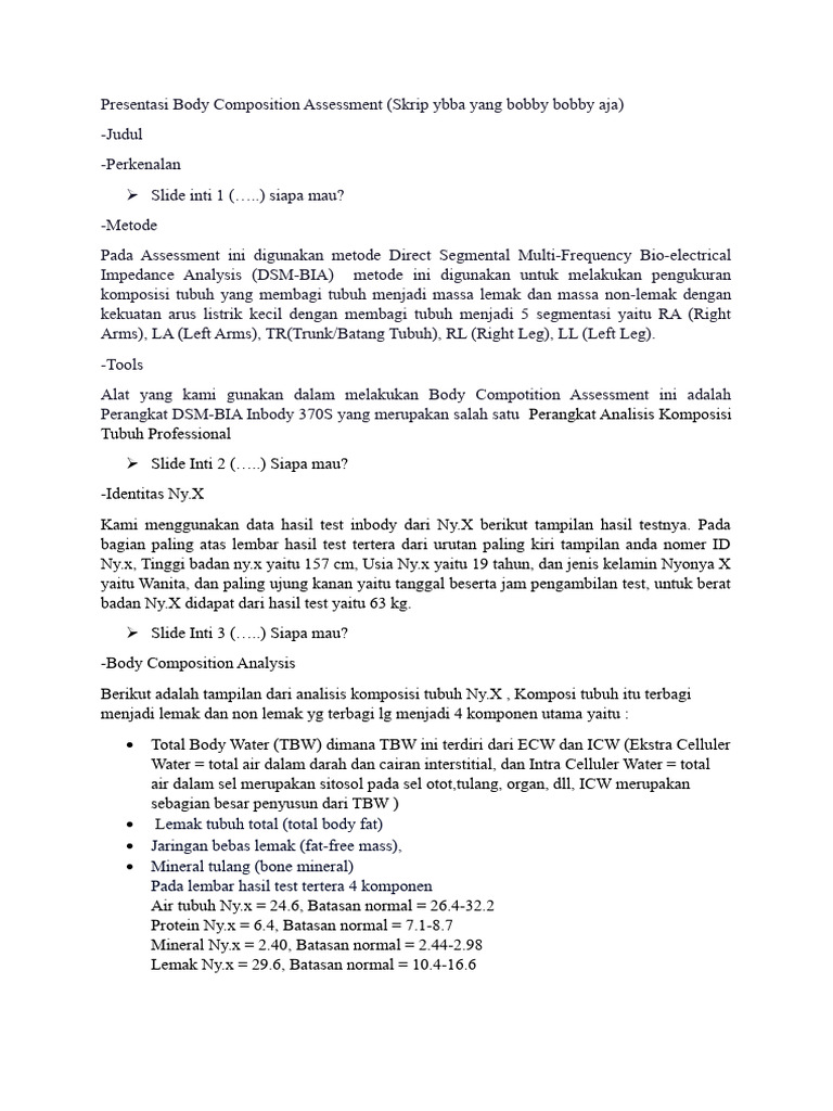 Presentasi Body Composition Assessment Blom Selesaii | PDF