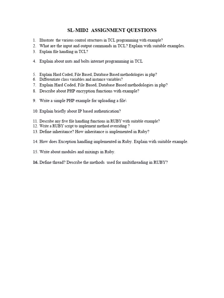 SL Important Questions For Mid2 | PDF