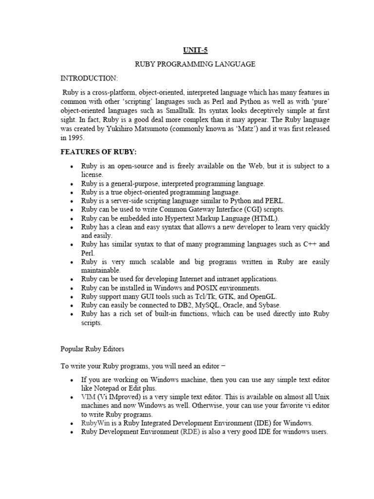 SL Unit 5 Ruby | PDF | Class (Computer Programming) | Inheritance ...