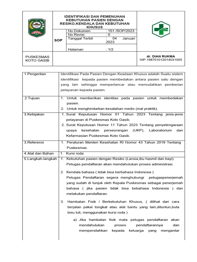 Ep 3.1.1 A.SOP IDENTIFIKASI DAN PEMENUHAN KEBUTUHAN | PDF