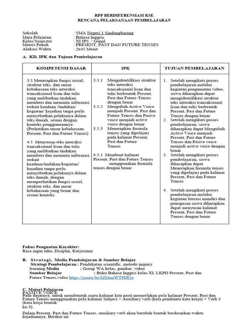 RPP Kelas 11 Unit 1 Tenses | PDF