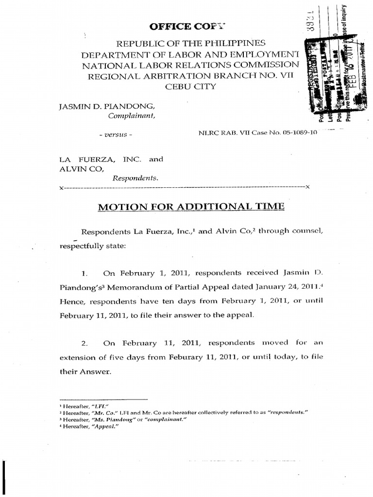 Motion For Additional Time Dated Feb. 16, 2011 | PDF