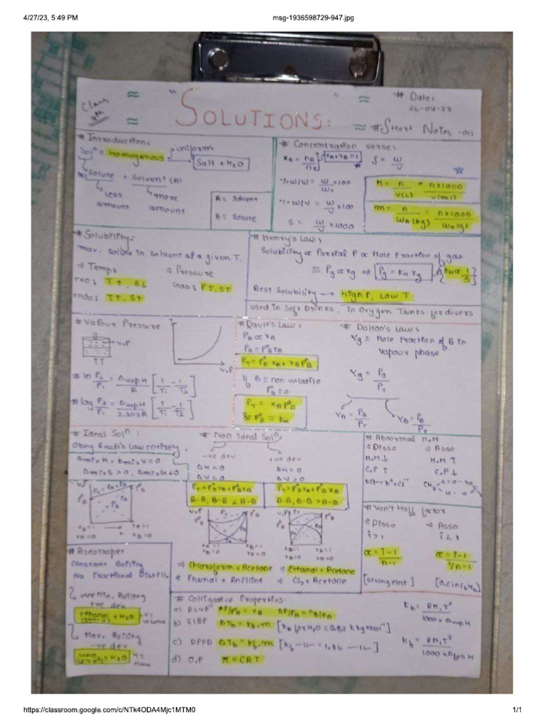 Solutions Short Notes | PDF