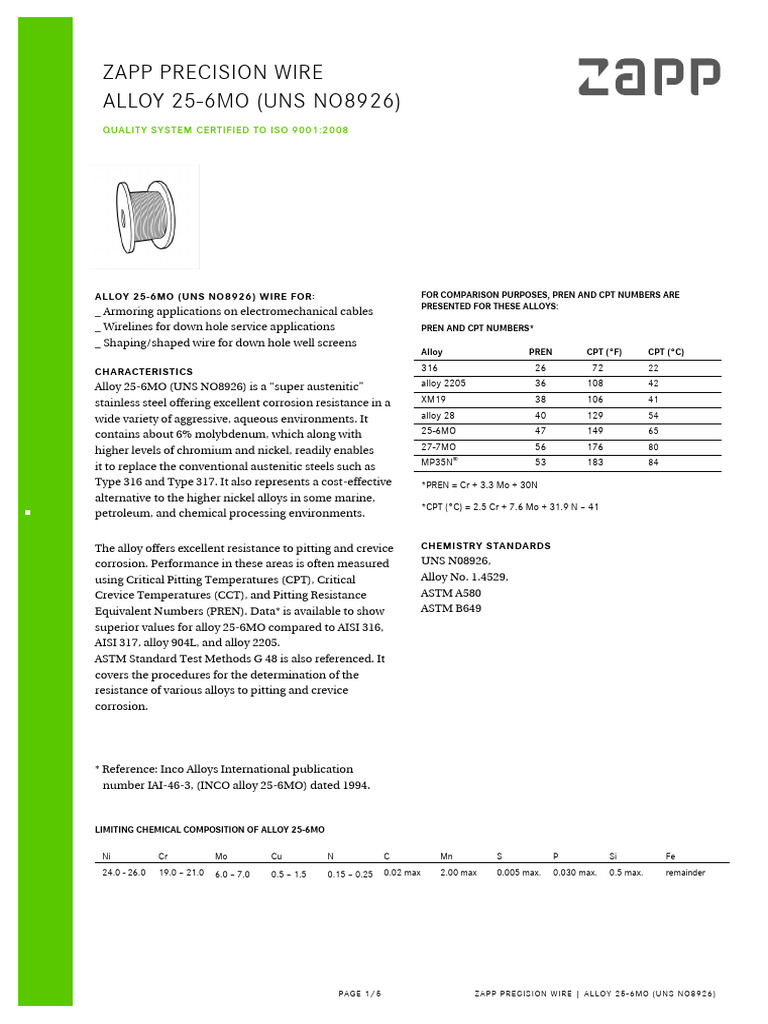 Zapp Precision Wire Inc Product Catalogue | PDF | Stainless Steel ...