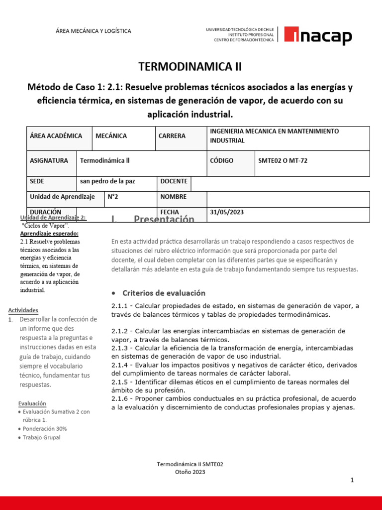 EVA2 - Termodinámica II SMTE02 - V - N30 - N7 - P3 - C1 - MT72 - 044310 | PDF | Máquina de vapor ...