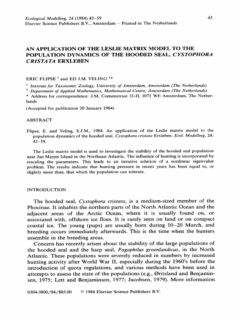 Seals Hunting and Leslie Matrices | PDF | Bias Of An Estimator | Eigenvalues And Eigenvectors