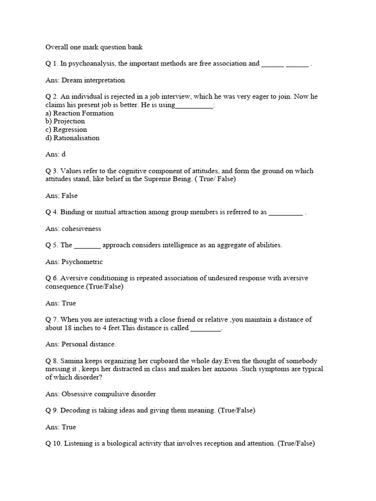 Overall One Mark Question Bank | PDF