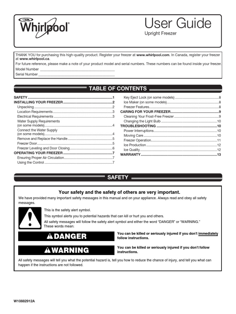 Whirlpool Upright Freezer Manual 1701448L | Download Free PDF ...