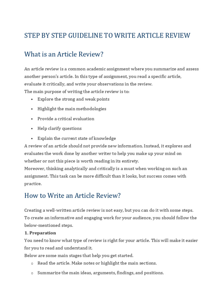 Step by Step Guideline To Write Article Review | PDF | Methodology ...