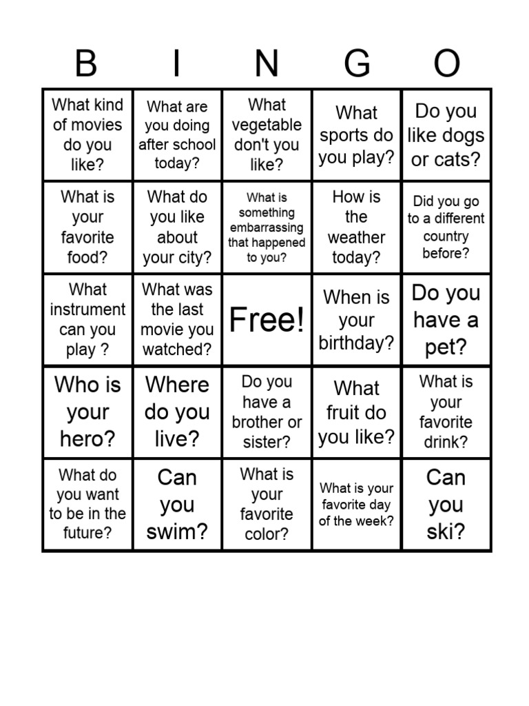 Random Question Bingo Card | PDF
