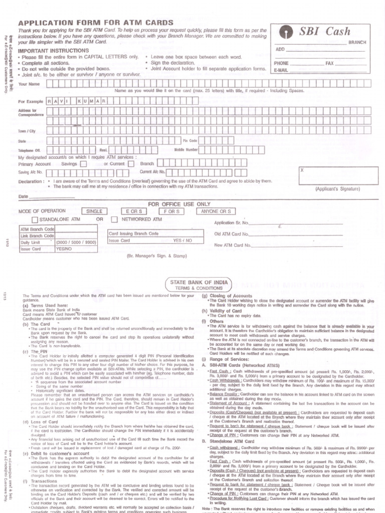 Atm Card Form | PDF
