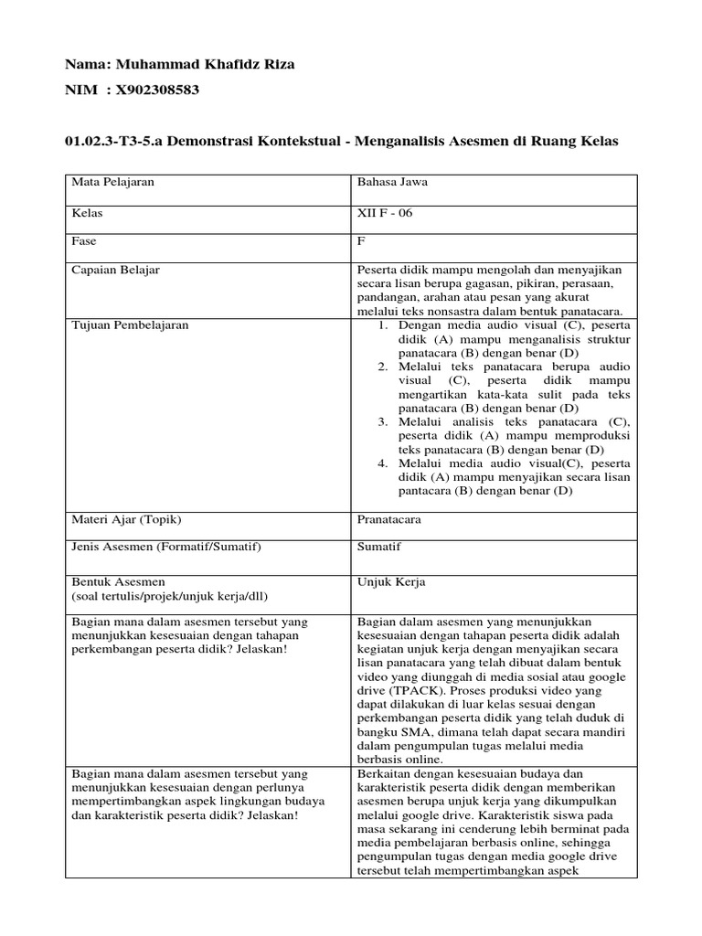 01.02.3-T3-5.a Demonstrasi Kontekstual - Menganalisis Asesmen Di Ruang Kelas | PDF