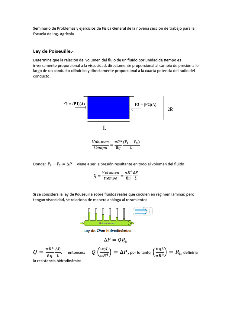 Noveno Seminario de Problemas y Ejercicios Entregar Semana 9 | PDF | Arrastrar (Física) | Viscosidad