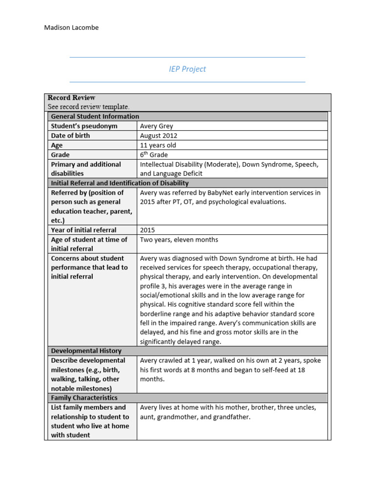 Lacombe Iep Key Assessment | PDF | Special Education | Individualized ...