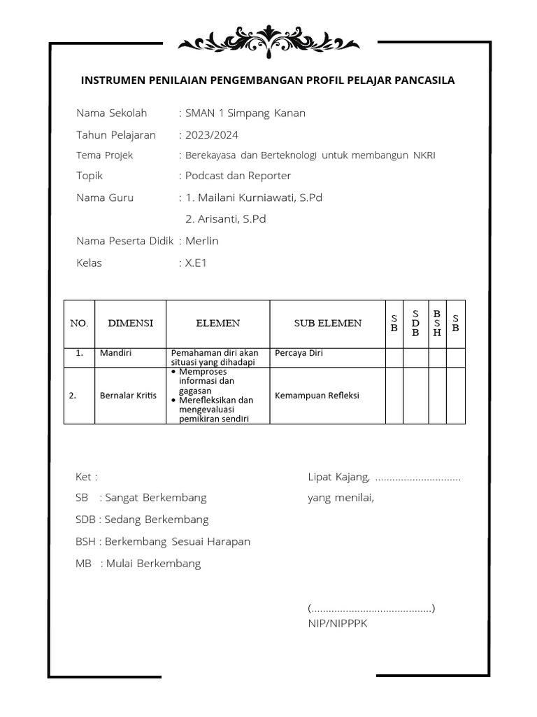 Lembar Penilaian Modul P5 Tema 3 (Podcast Dan Reporter) | PDF