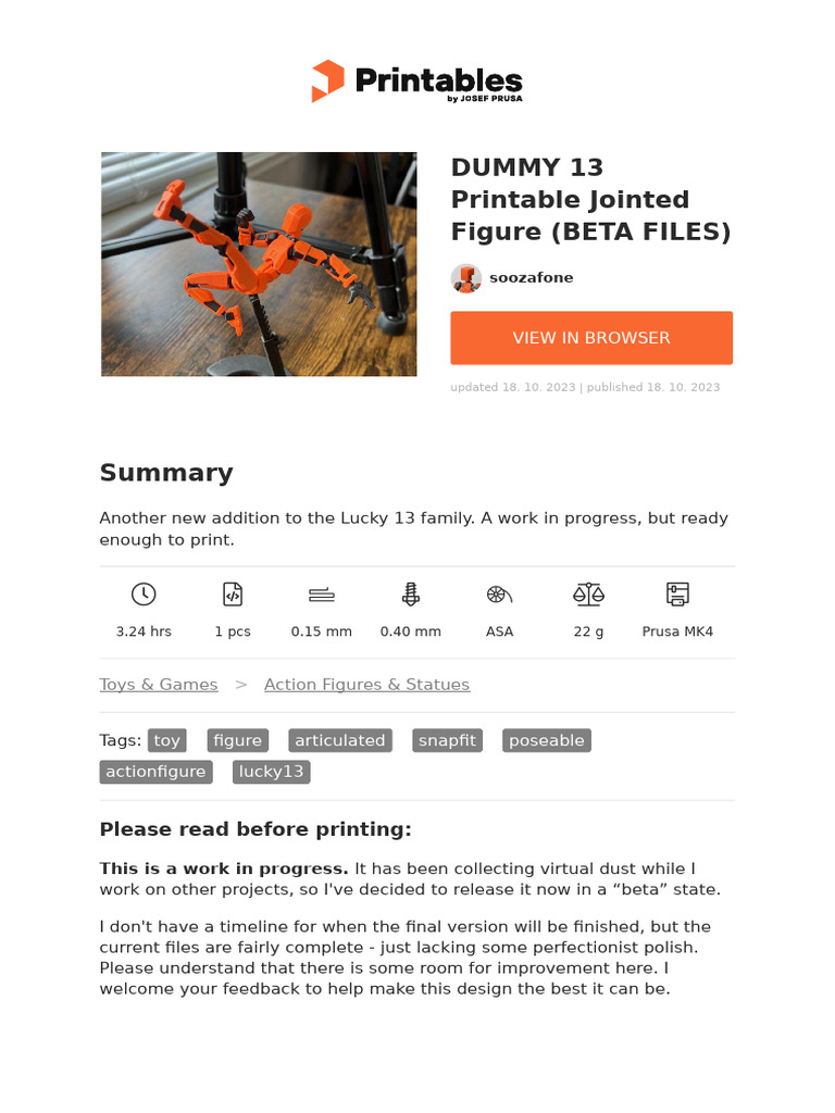 Dummy 13 Printable Jointed Figure Beta Files | PDF | Computing