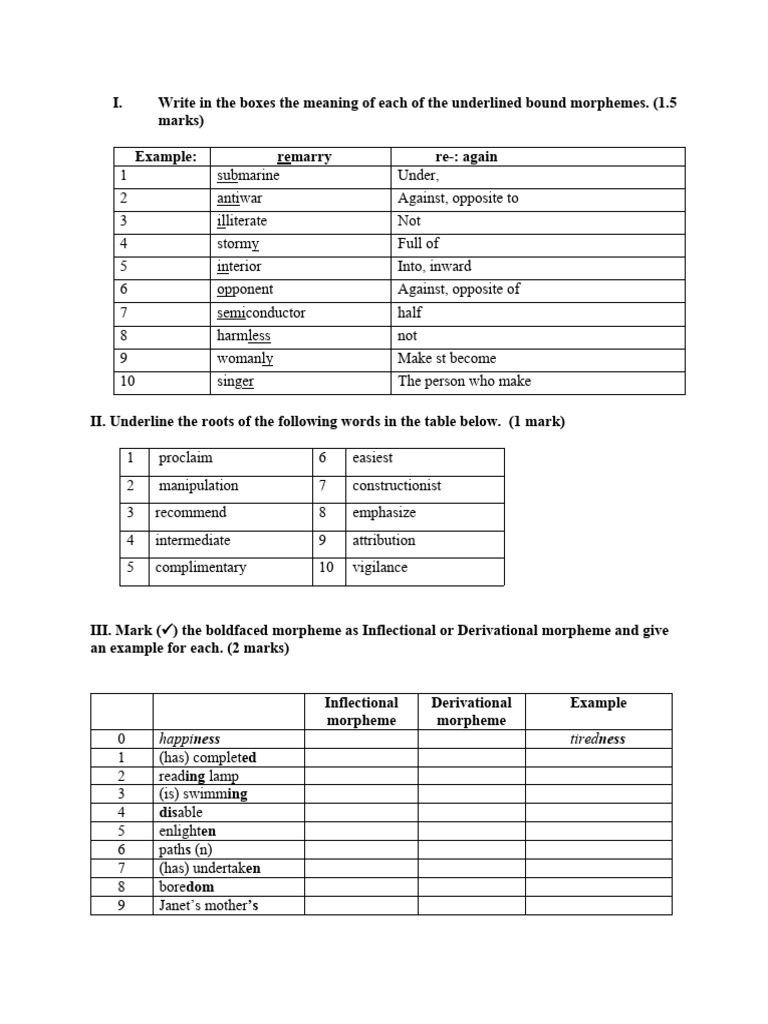Morphology - Exercises | PDF | Word | Morphology