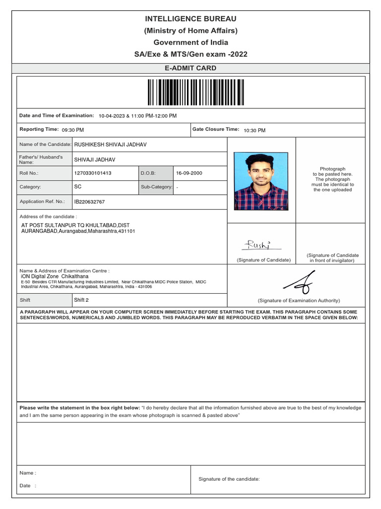 IB Admit card-WA0004 PDF | PDF