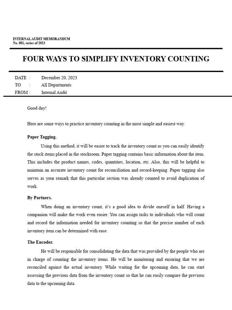 Inventory Practice 101 | PDF | Inventory | Internal Audit