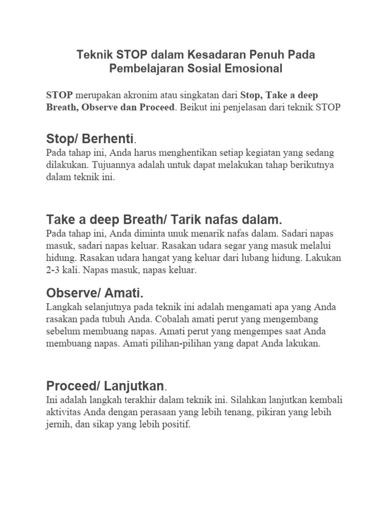 Teknik STOP Dalam Kesadaran Penuh Pada Pembelajaran Sosial Emosional | PDF