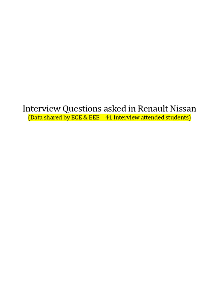 ECE - EEE - Interview Questions Asked in Renault Nissan Interviews ...