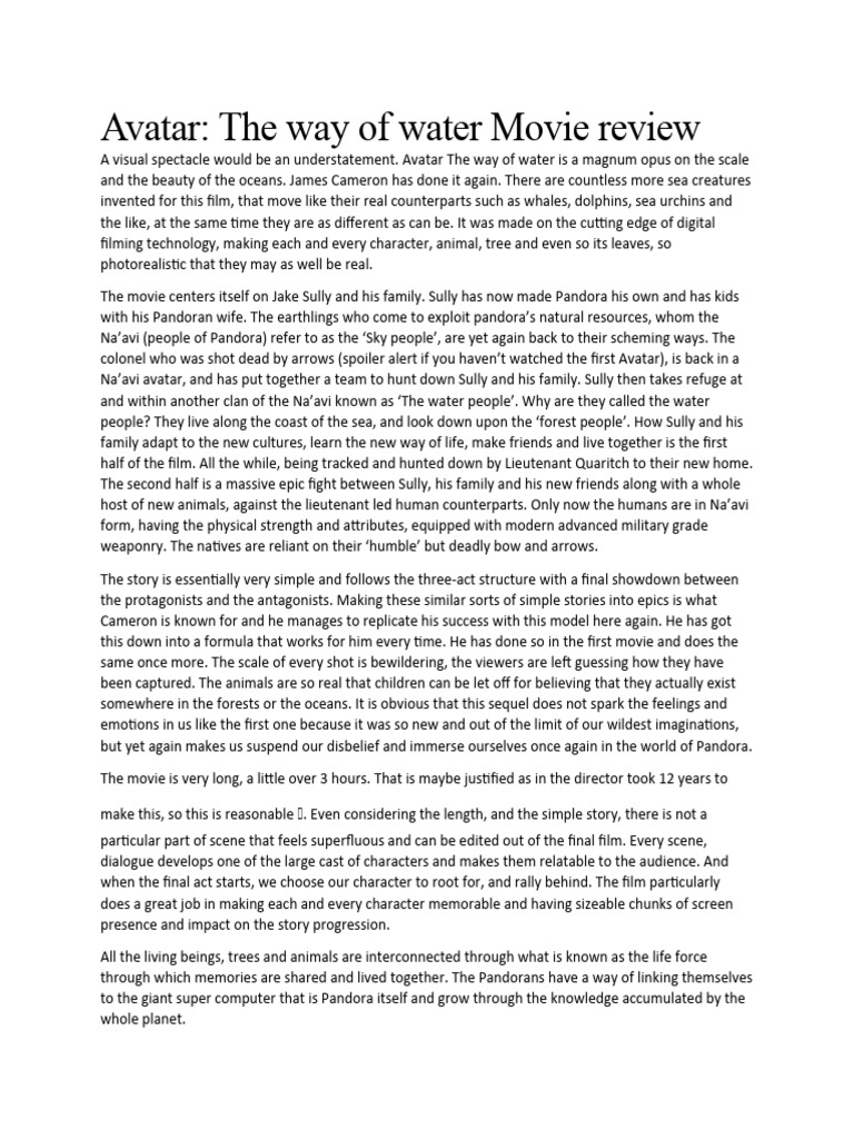 Avatar The Way of Water 2022 Review | PDF