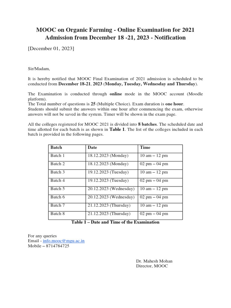 MOOC On OF - Online Test For 2021 Admission - December 2023 | PDF