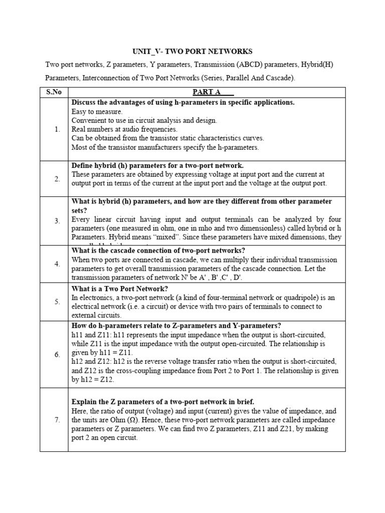 Two-Port Network Parameters Guide | PDF | Computer Engineering | Electrical Engineering
