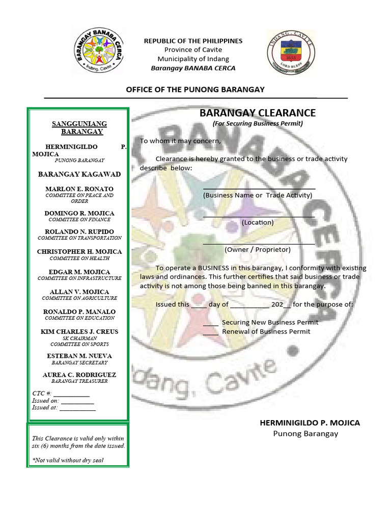 BRGY. CLEARANCE - BUSINESS PERMIT | PDF