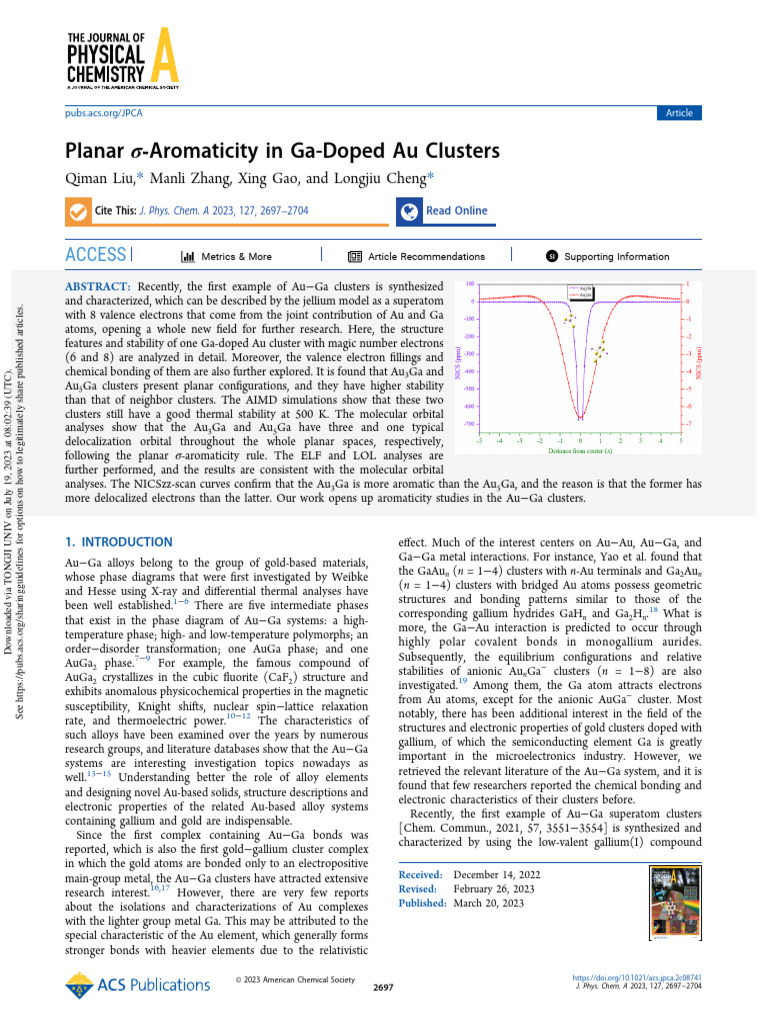 Planar σ-Aromaticity in Ga-Doped Au Clusters | PDF | Molecular Orbital | Aromaticity