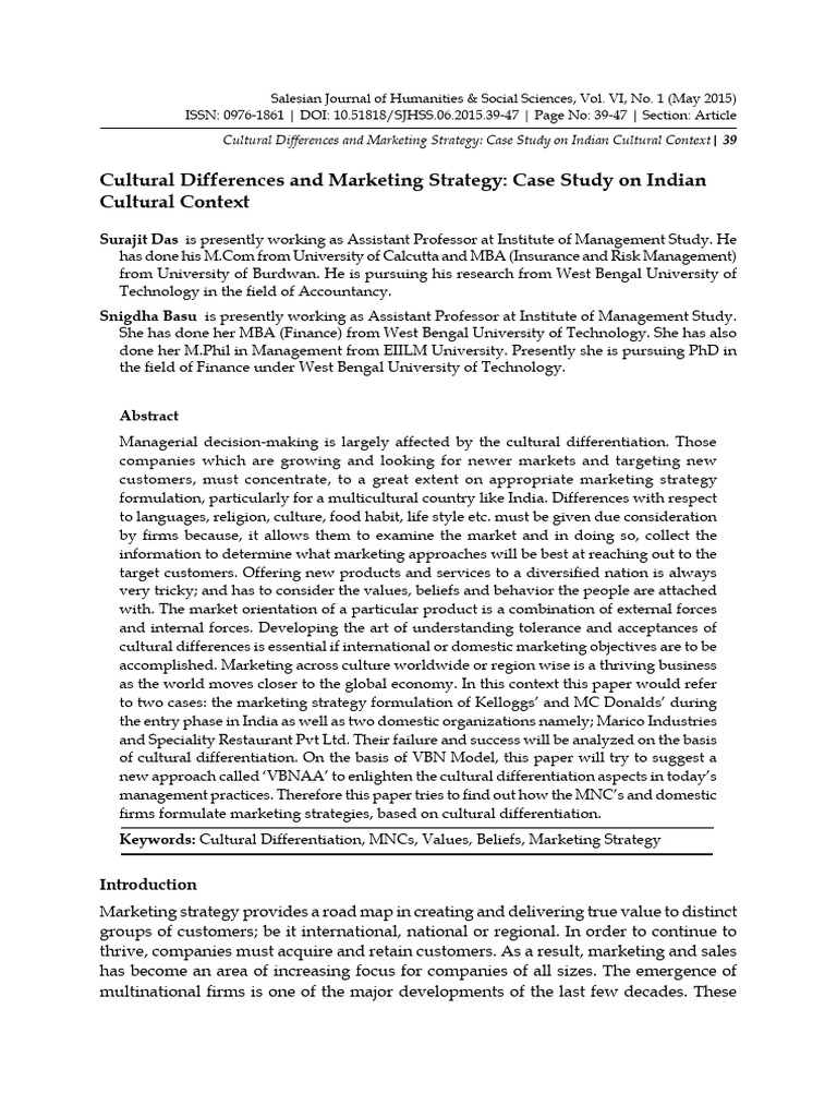 Cultural Differences and Marketing Strategy Case Study On Indian ...