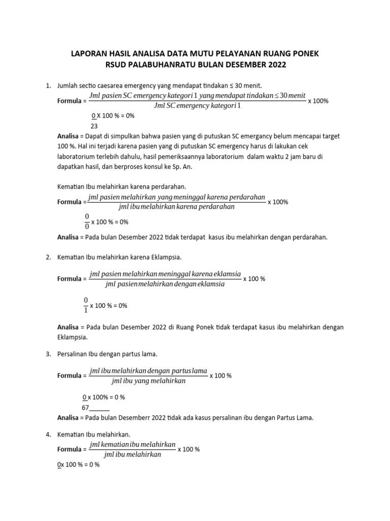LAPORAN HASIL ANALISA DATA MUTU PELAYANAN RUANG PONEK Desember 2022 | PDF