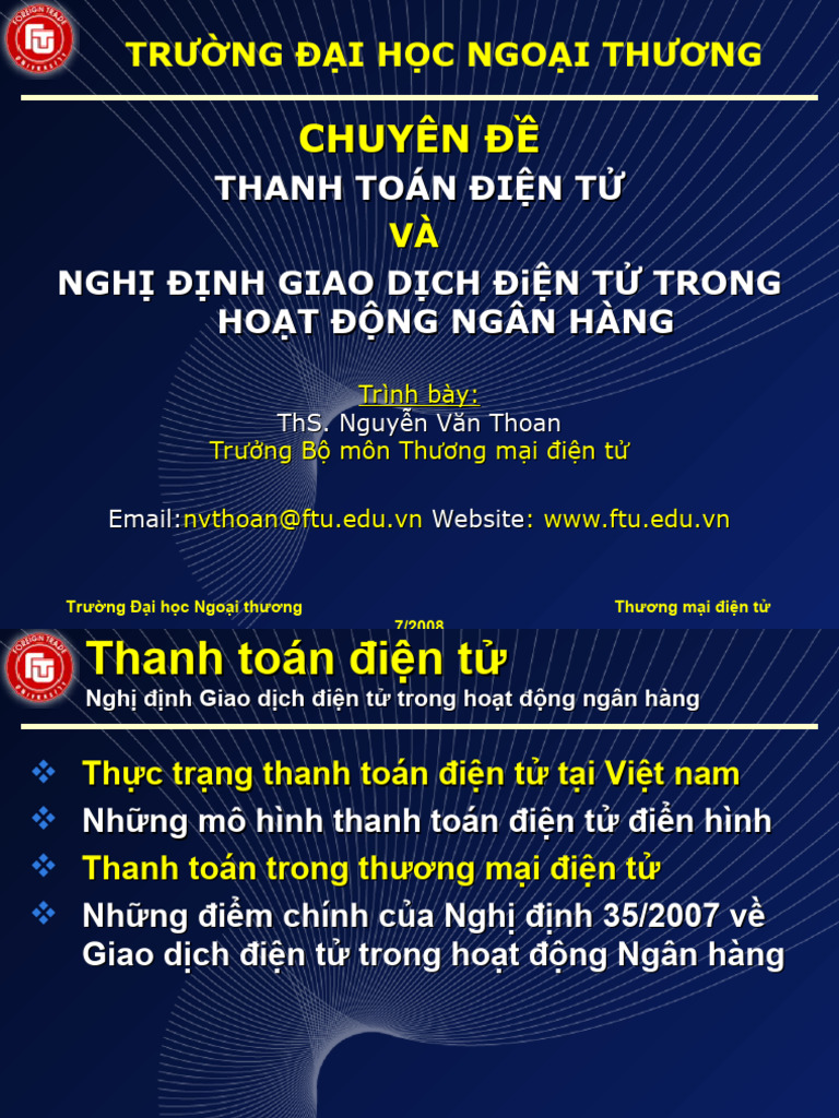 302 - VTV2 - Thanh Toan Dien Tu Va Nghi Dinh GD ĐT Trong Ngan Hang 4th | PDF