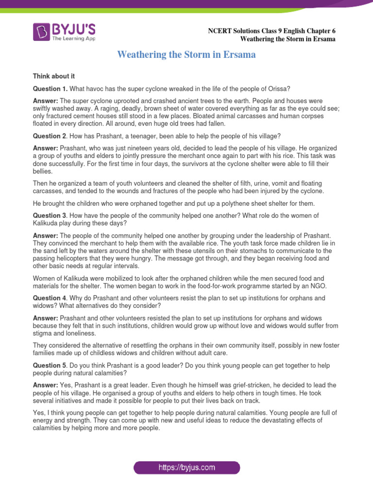 NCERT Solutions For Class 9 English Chapter 6 Weathering The Storm in ...