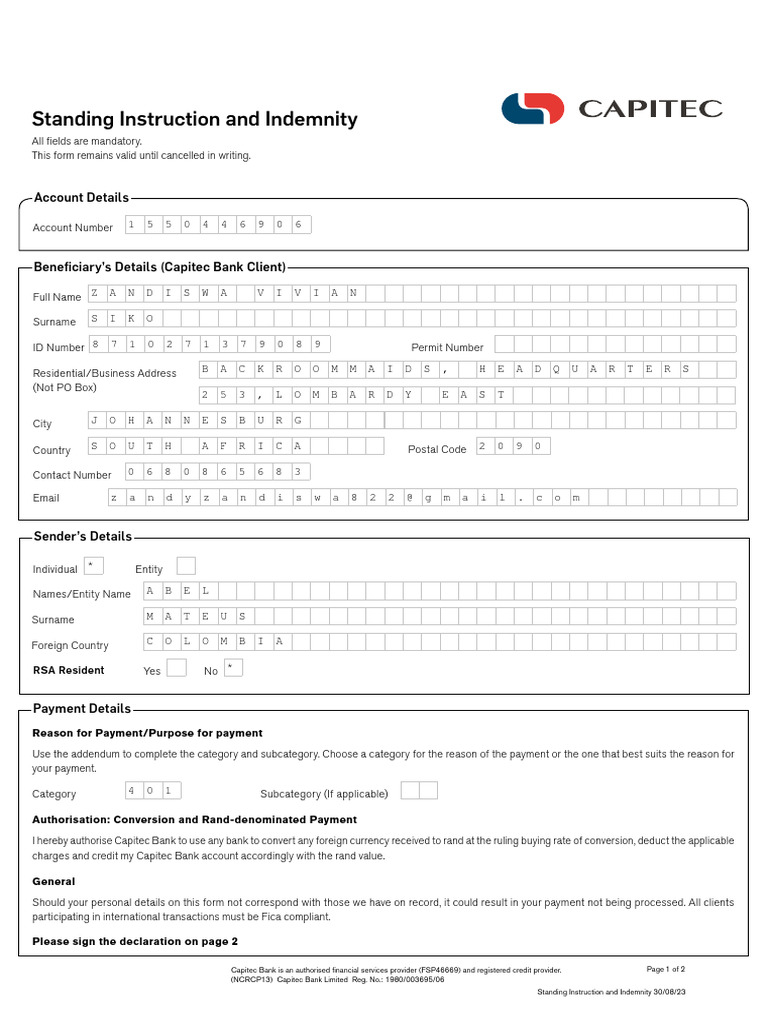 Standing Instruction and Indemnity Form 2023 | PDF | Securities ...