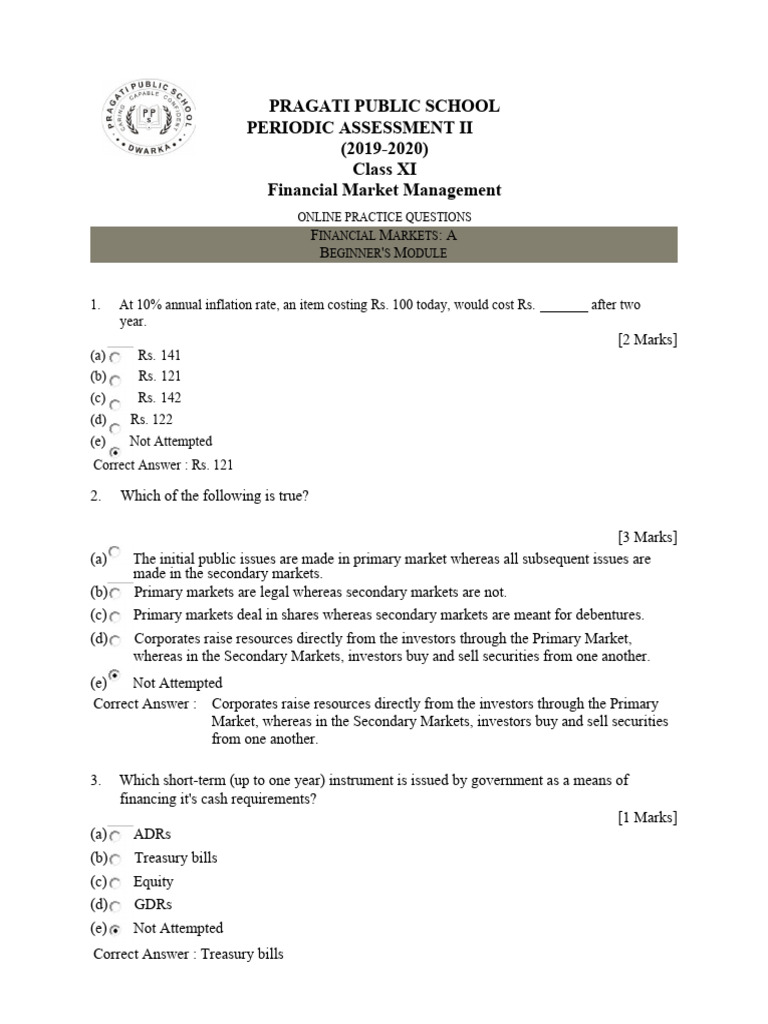 Financial - Markets - Questionpaper 1 | PDF | Stocks | Exchange Traded Fund