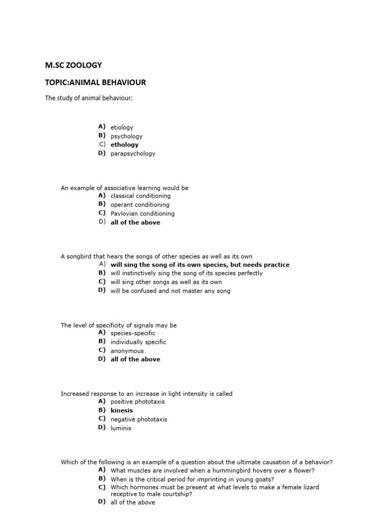 Animal Behavior Study Guide | PDF | Science & Mathematics