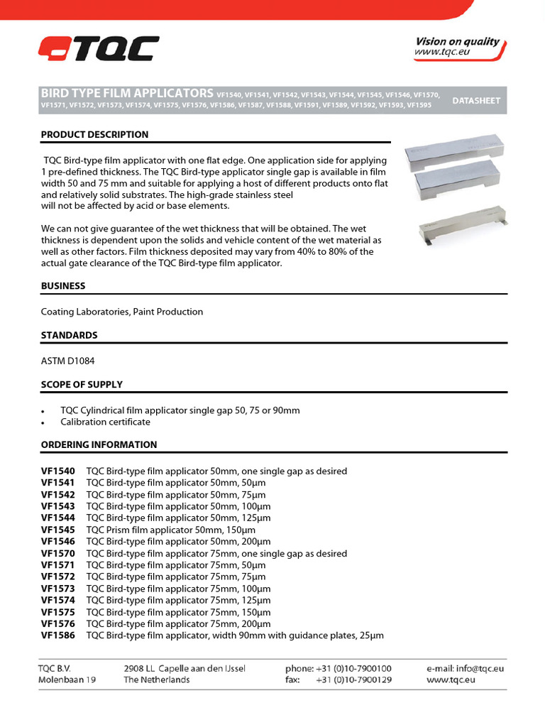 TQC Bird-Type Film Applicators Guide | PDF | Legal Liability ...