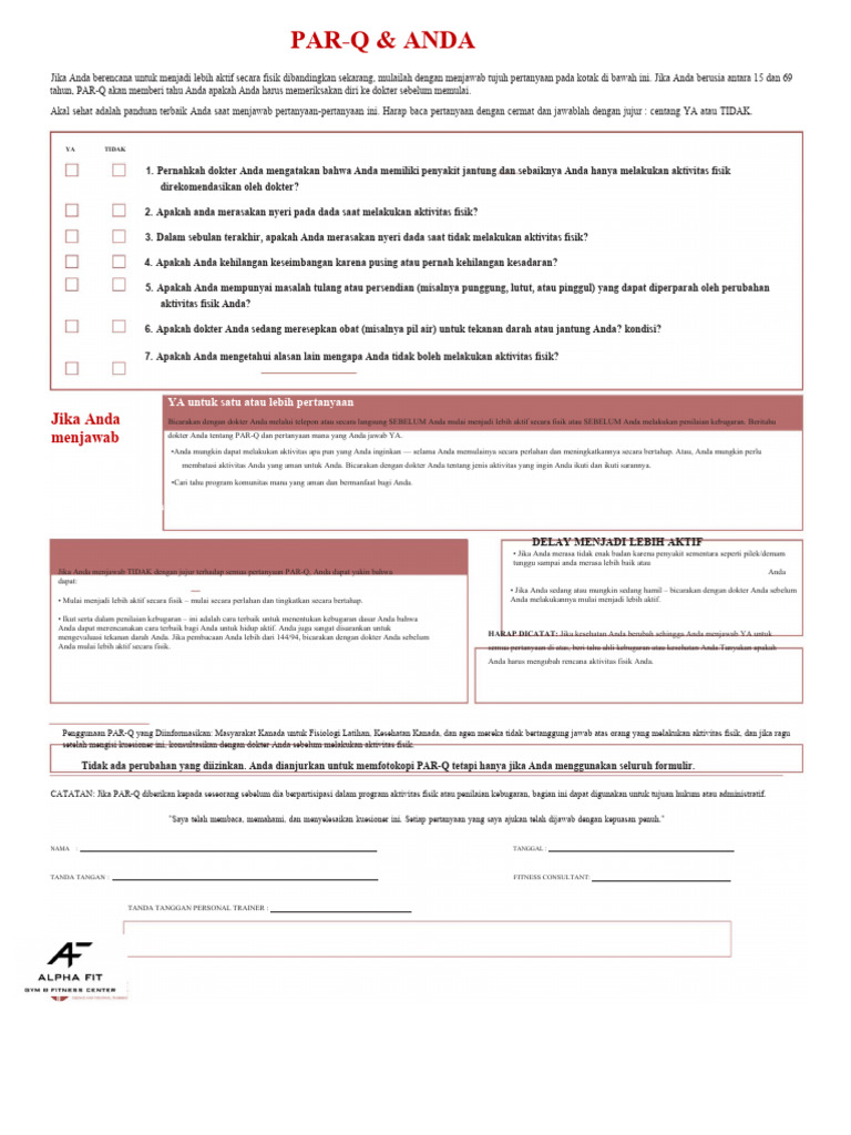 Personal Trainer PAR Q | PDF