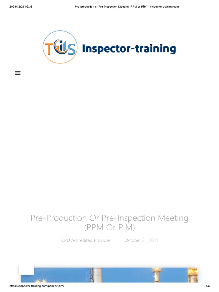 Pre-Production or Pre-Inspection Meeting (PPM or PIM) | PDF