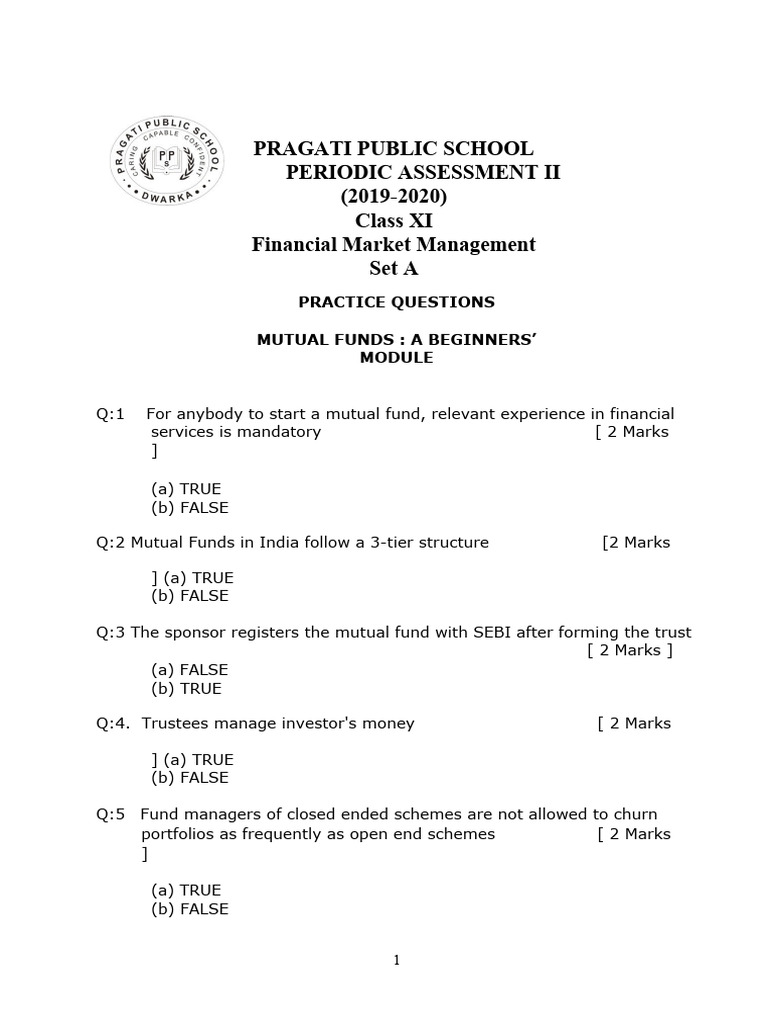 Mutual Funds Question Paper 2 | PDF | Stock Market Index | Investment Fund