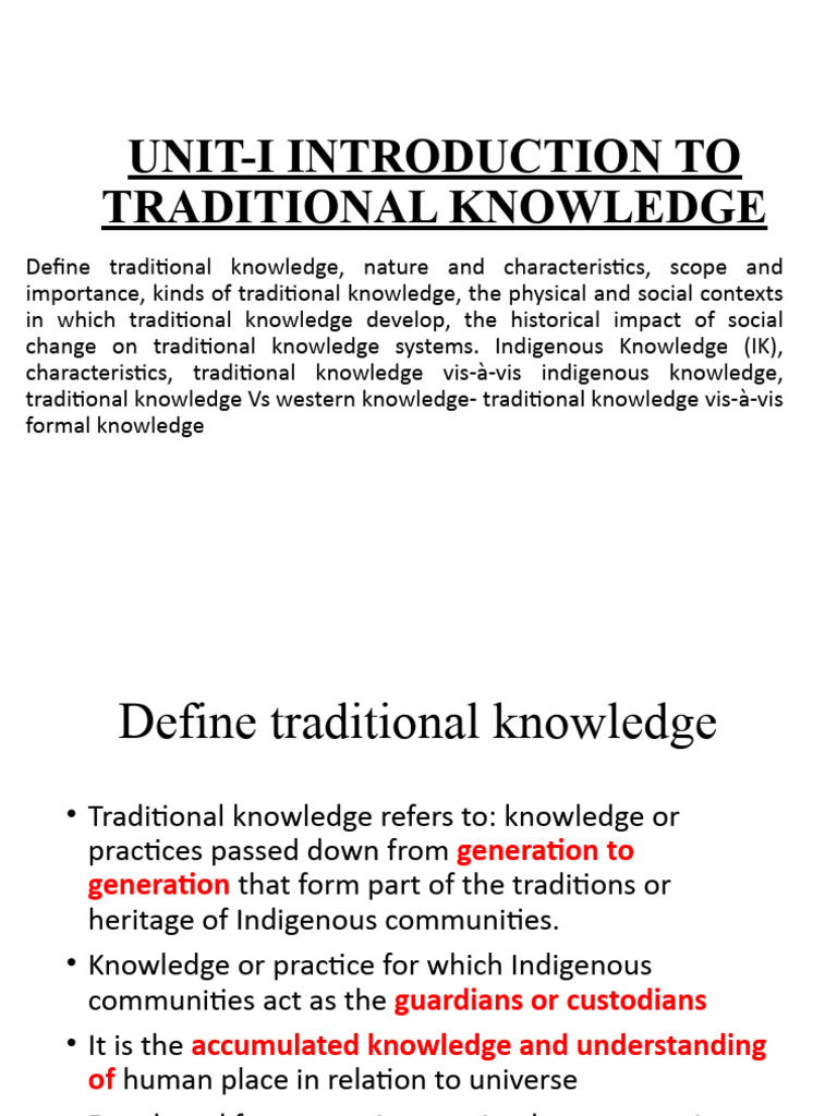 Unit-I Introduction To Traditional Knowledge | PDF | Traditional Knowledge | Knowledge